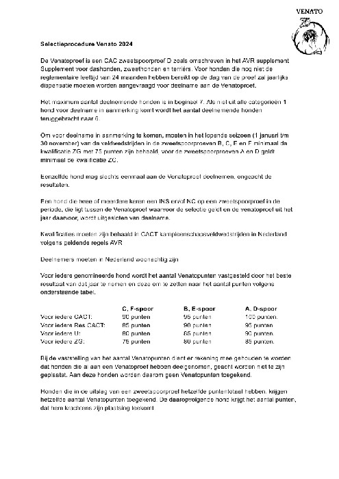 Venato Regelement :: Nederlandse-Brakkenclub.nl